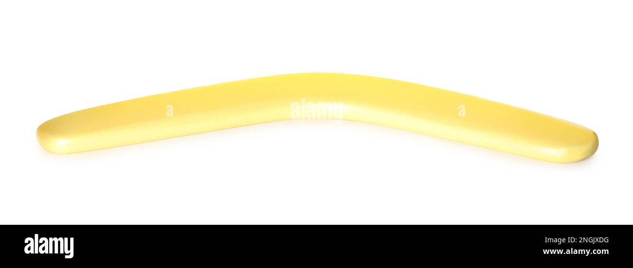 Yellow boomerang isolated on white. Outdoors activity Stock Photo - Alamy