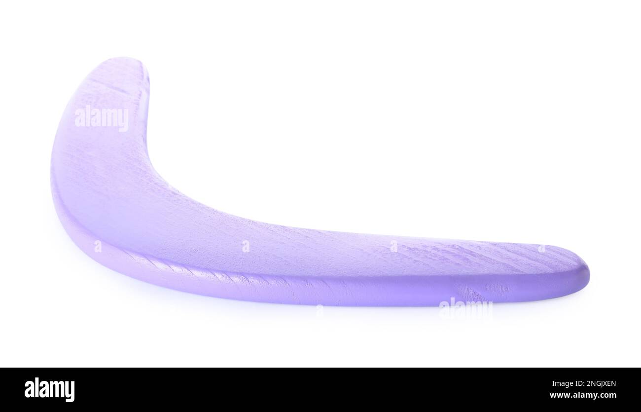 Purple boomerang isolated on white. Outdoors activity Stock Photo - Alamy