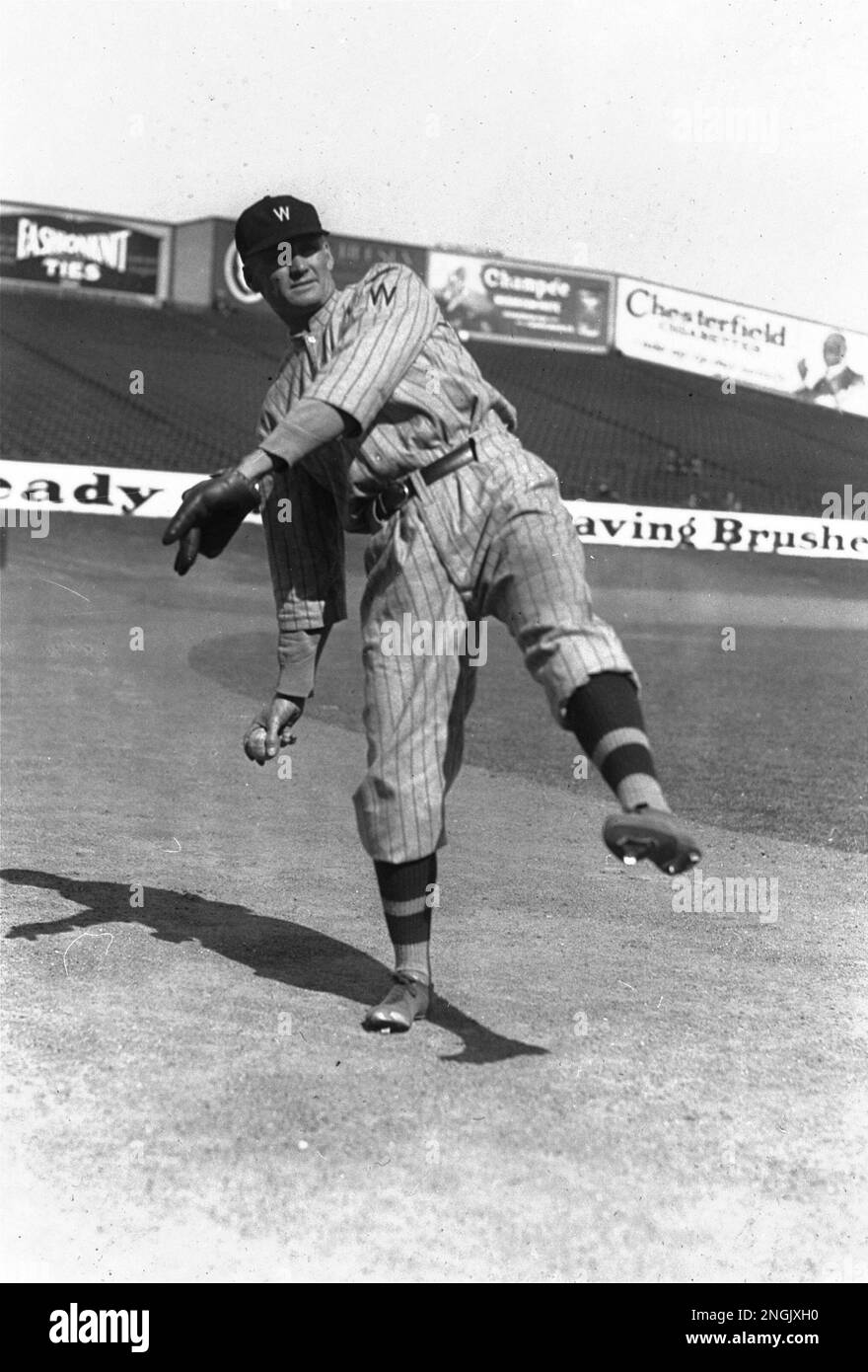 Walter Johnson,veteran pitching ace of the Washington Senators, shown ...