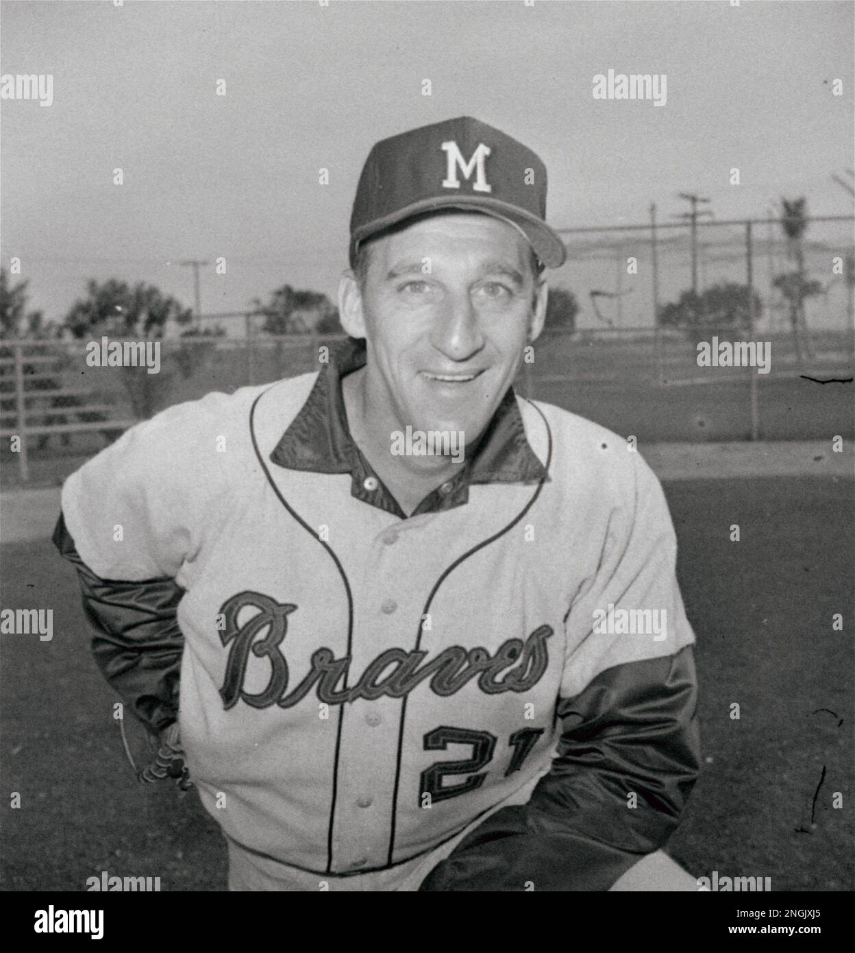 Warren Spahn, Milwaukee Braves' pitcher, photographed during spring ...