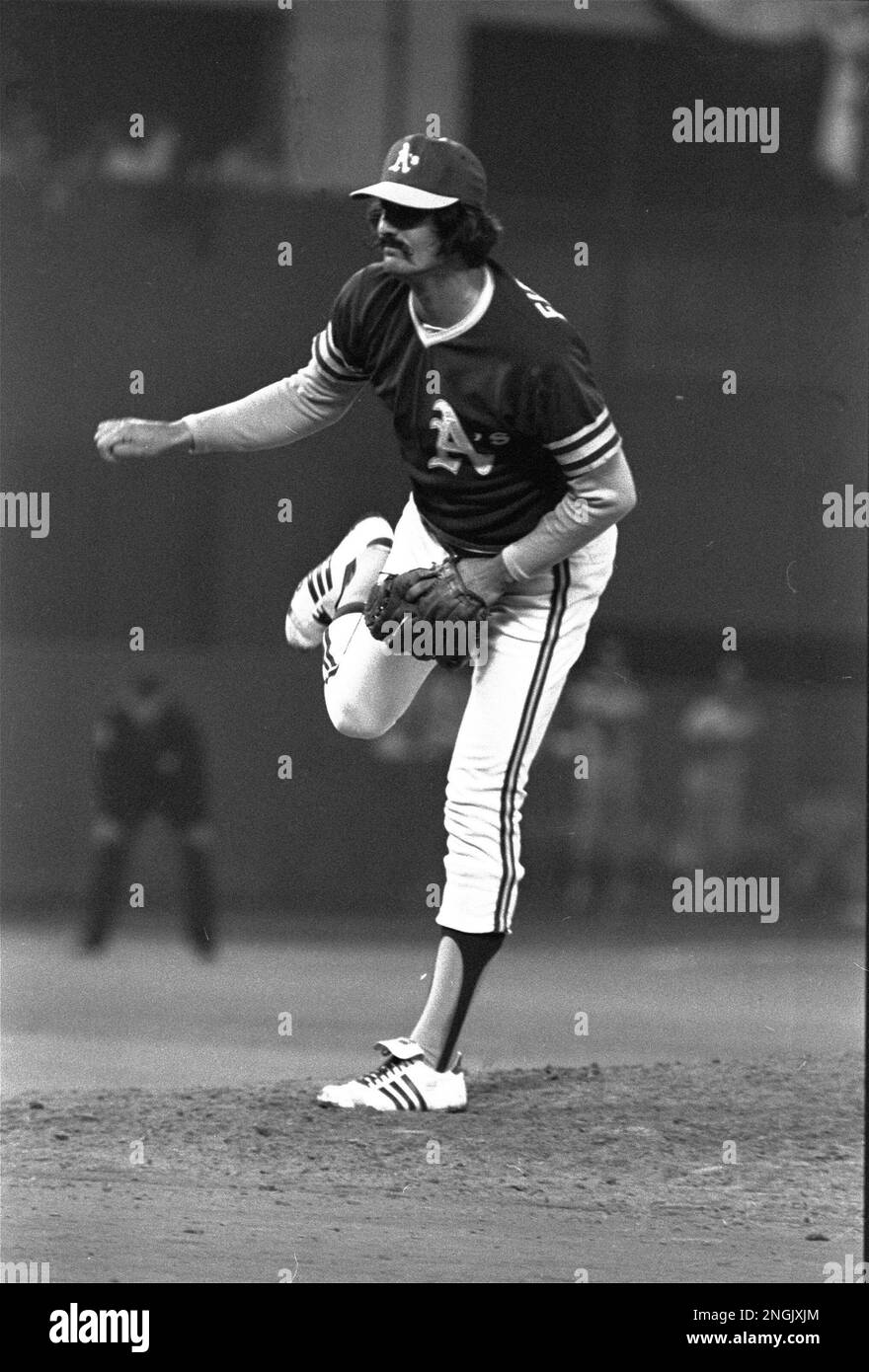 Oakland Athletics relief pitcher Rollie Fingers shown in action in the ...
