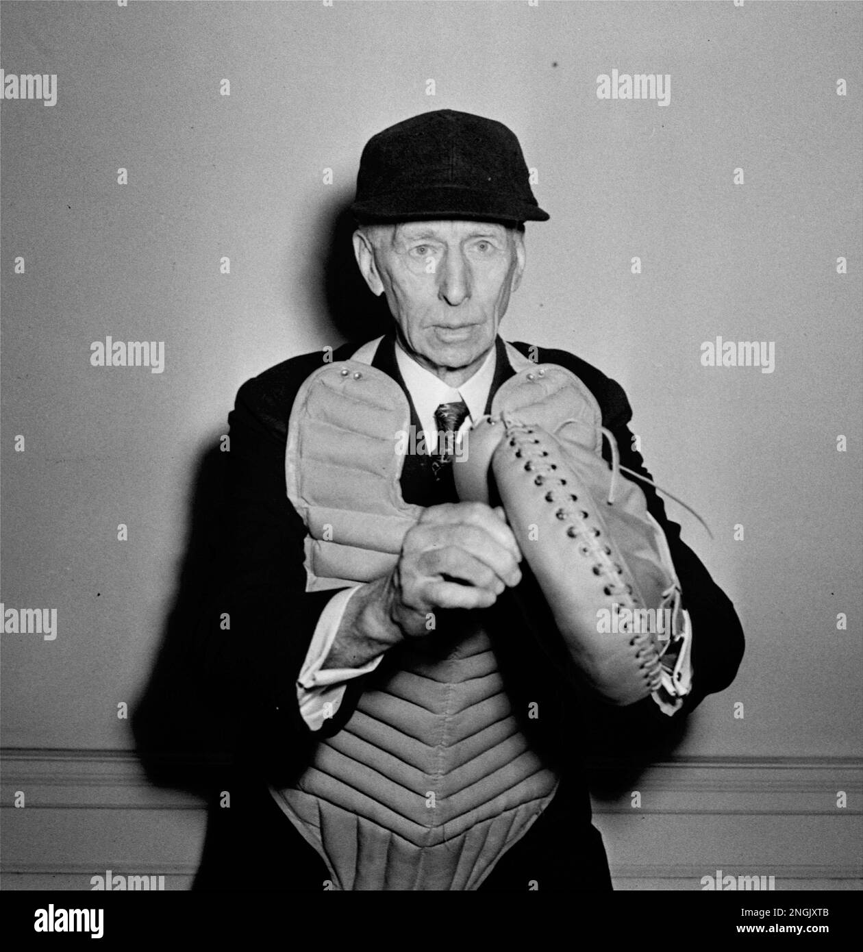 Connie Mack, manager of the Philadelphia Athletics, dresses up in a ...