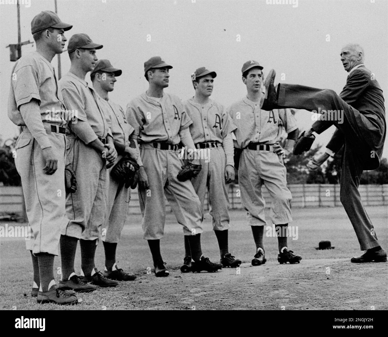 Connie Mack, 83-year-old manager of the Philadelphia Athletics, steps ...