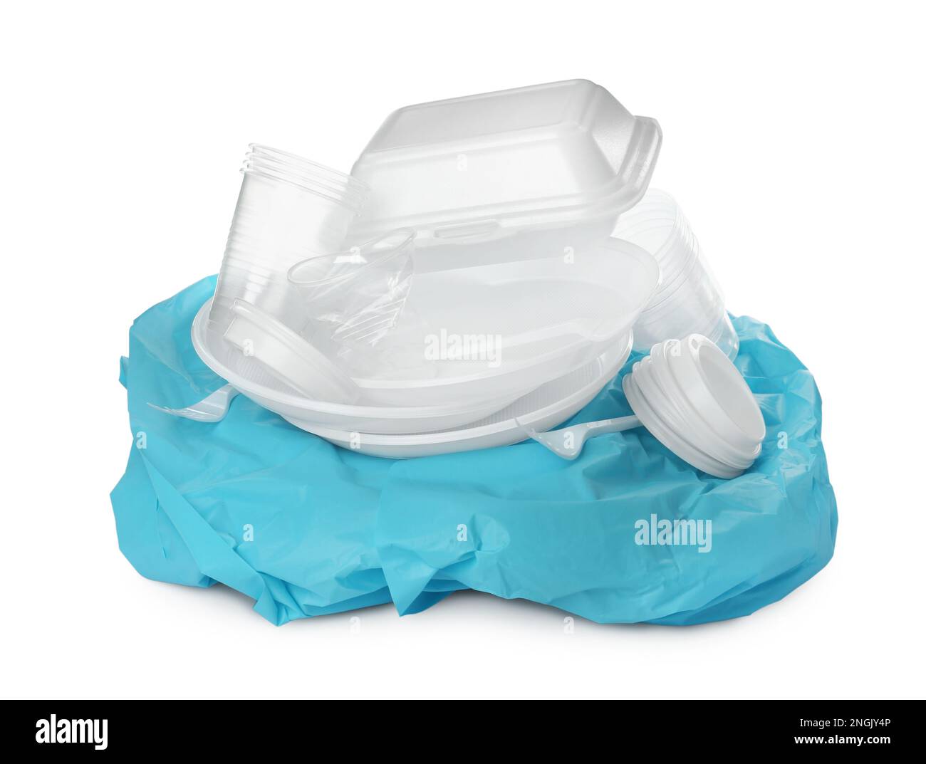 Pile of different plastic items on white background Stock Photo - Alamy