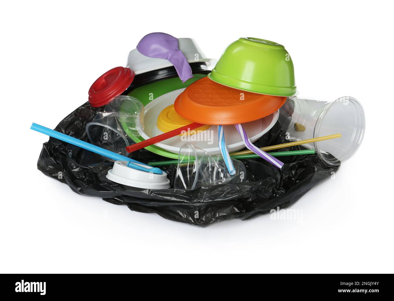 Pile of different plastic items on white background Stock Photo - Alamy
