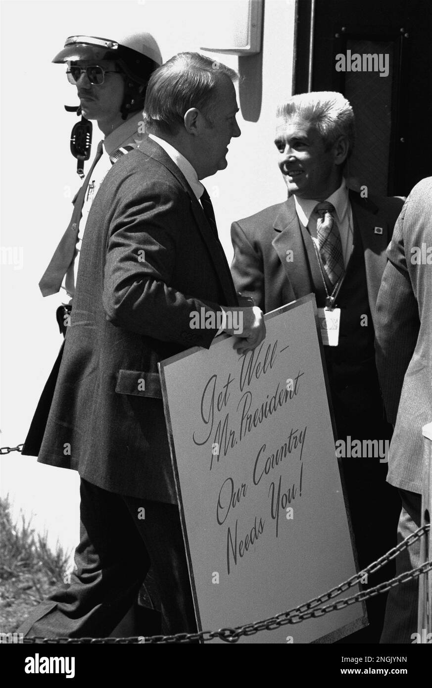 Edwin Meese III, White House counselor, arrives at the hospital ...