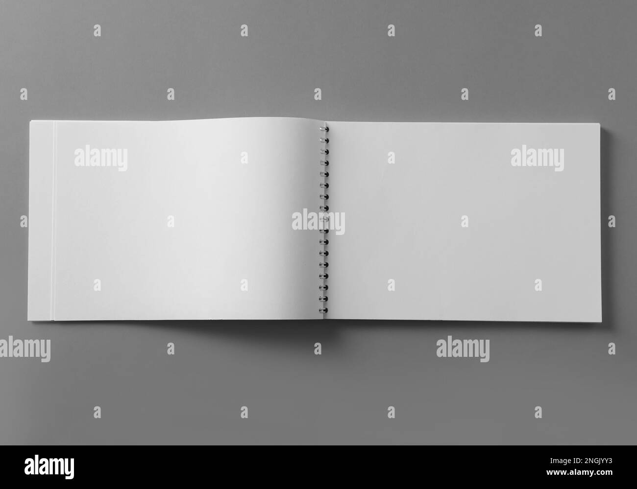 Blank notebook on light grey background, top view. Mockup for design ...