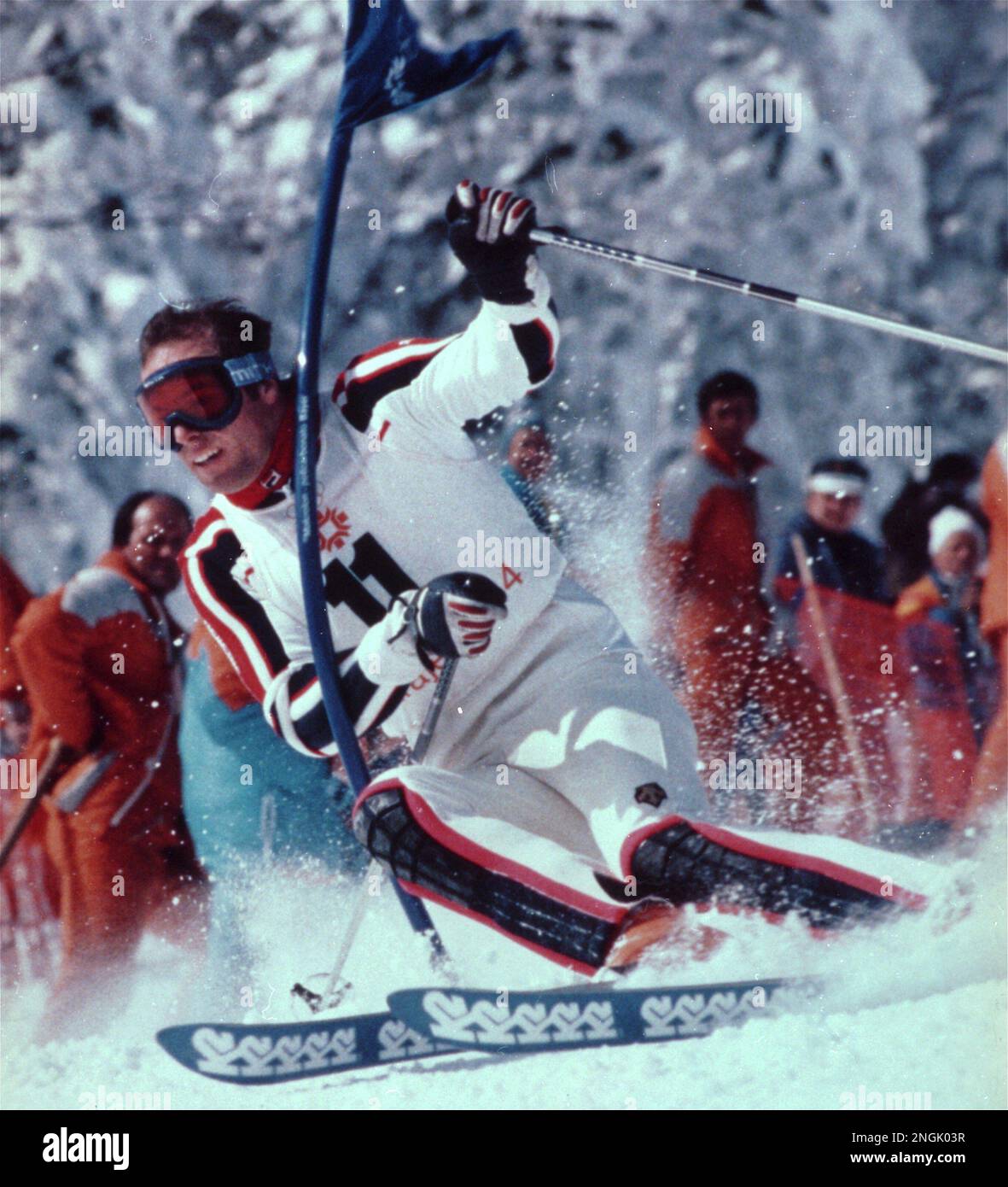 Phil Mahre of the U.S. goes past a gate in the men's slalom Sunday ...