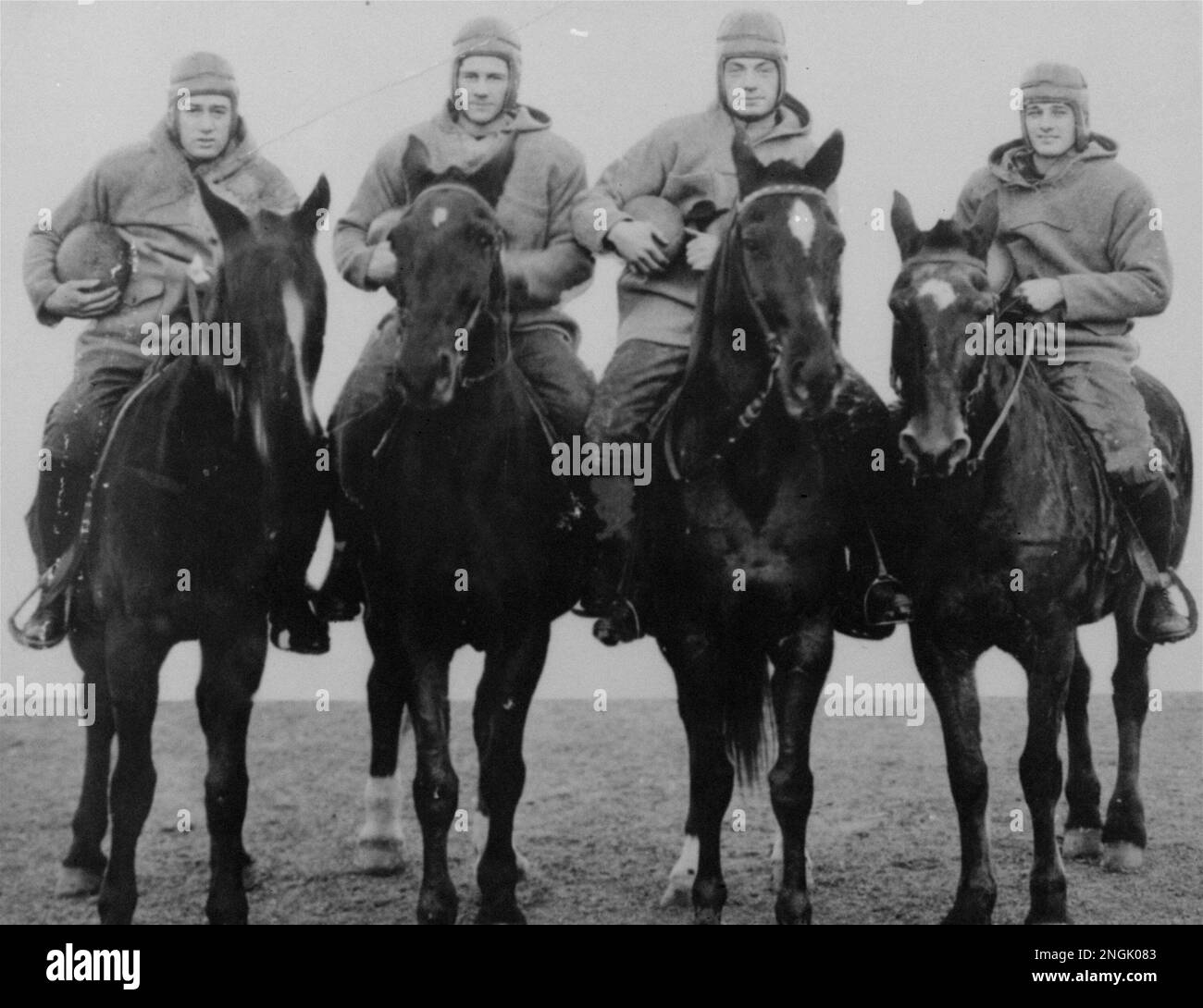 The Four Horsemen of Notre Dame on horseback. Left to right: Don Miller ...