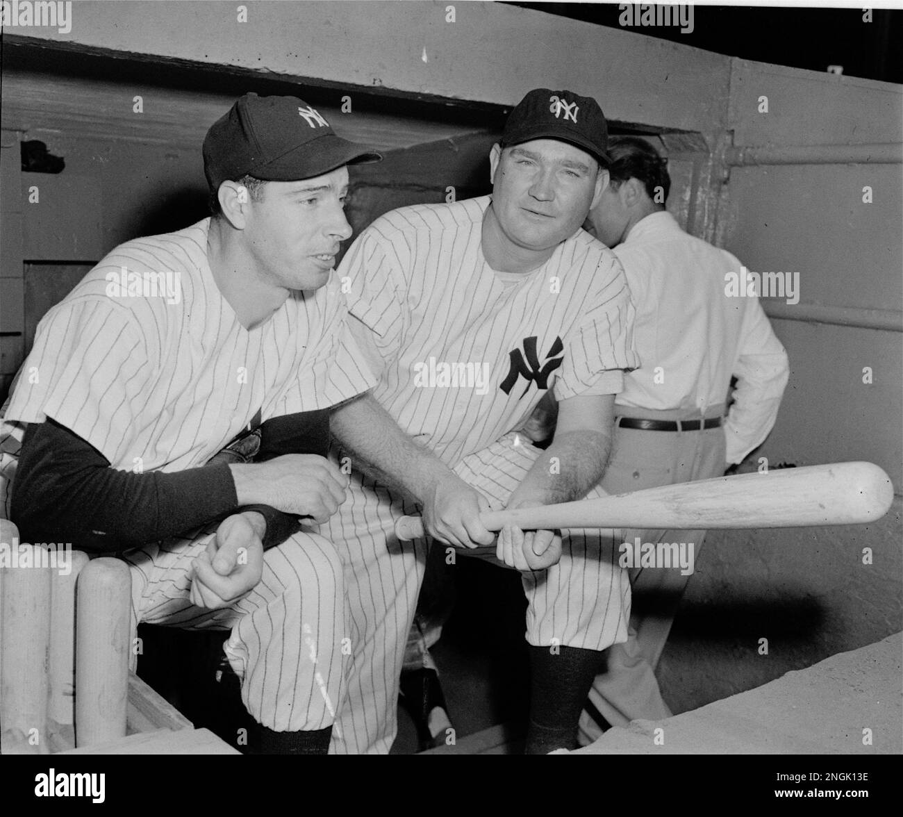Joe DiMaggio, left, and first baseman Johnny Mize, acquired in 1949, in ...