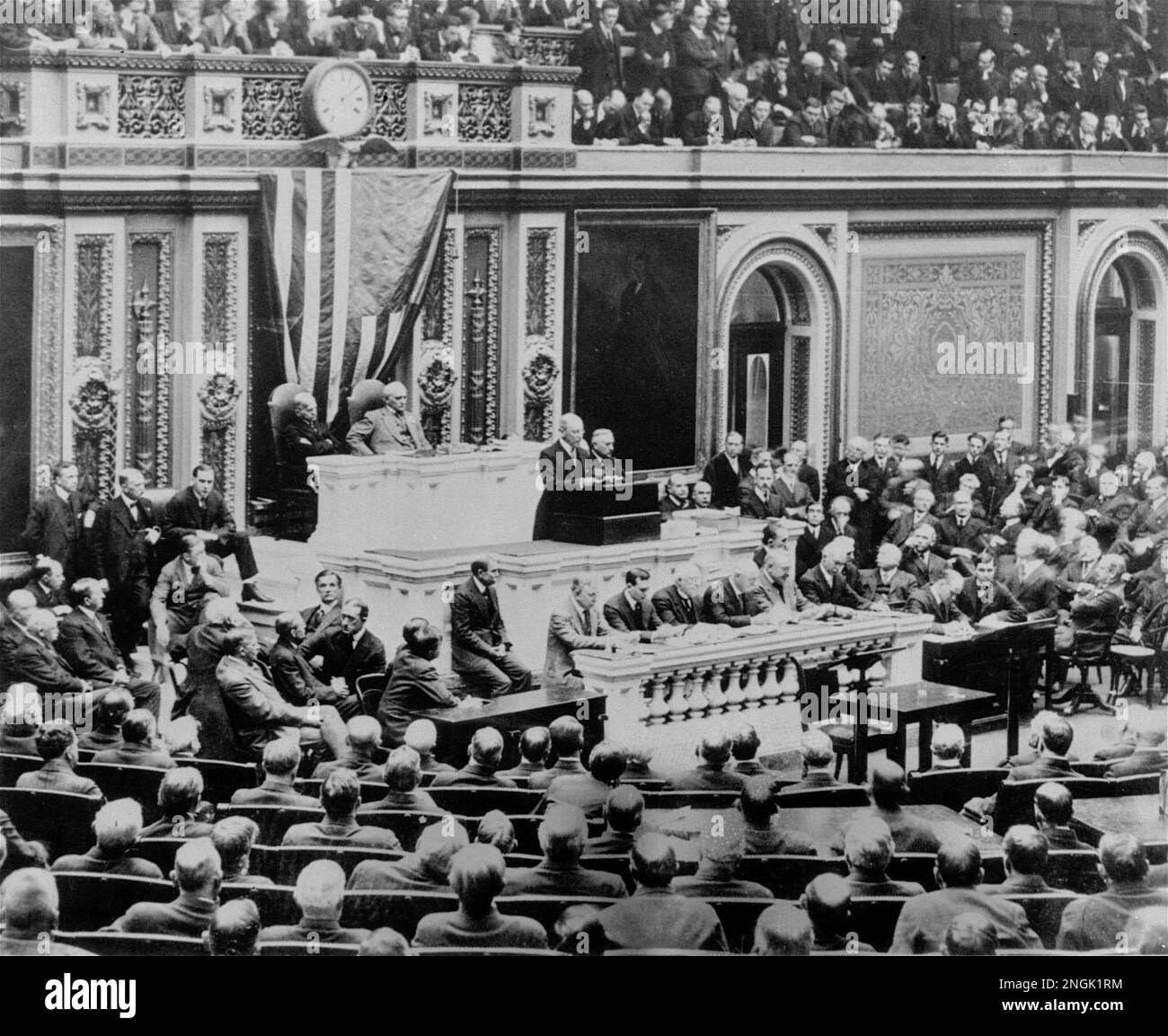 President Woodrow Wilson is shown addressing a joint session of ...