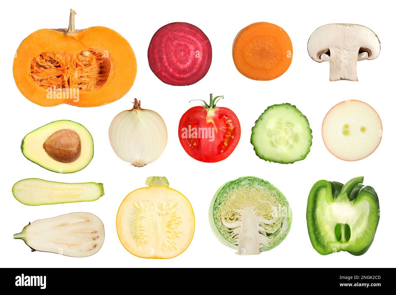 Collection of different fresh vegetables on white background Stock ...