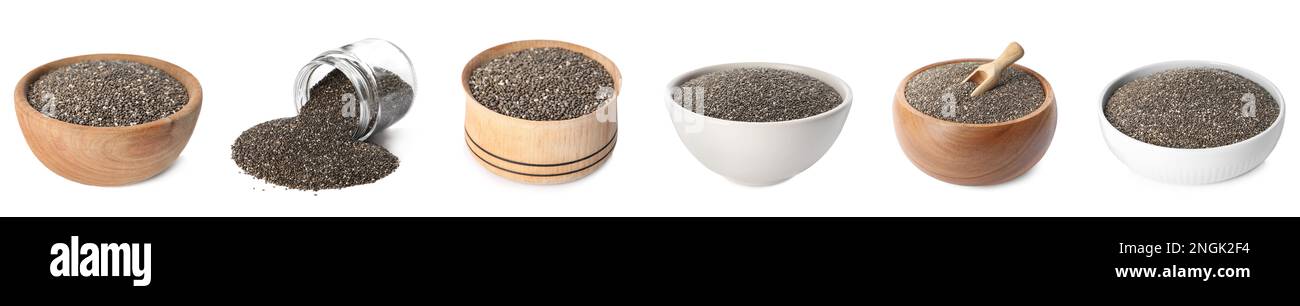 Set with chia seeds on white background. Banner design Stock Photo - Alamy