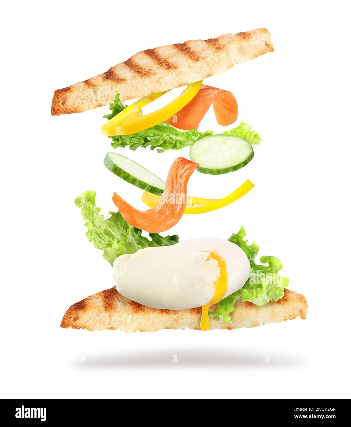 Delicious sandwich with flying ingredients on white background Stock ...