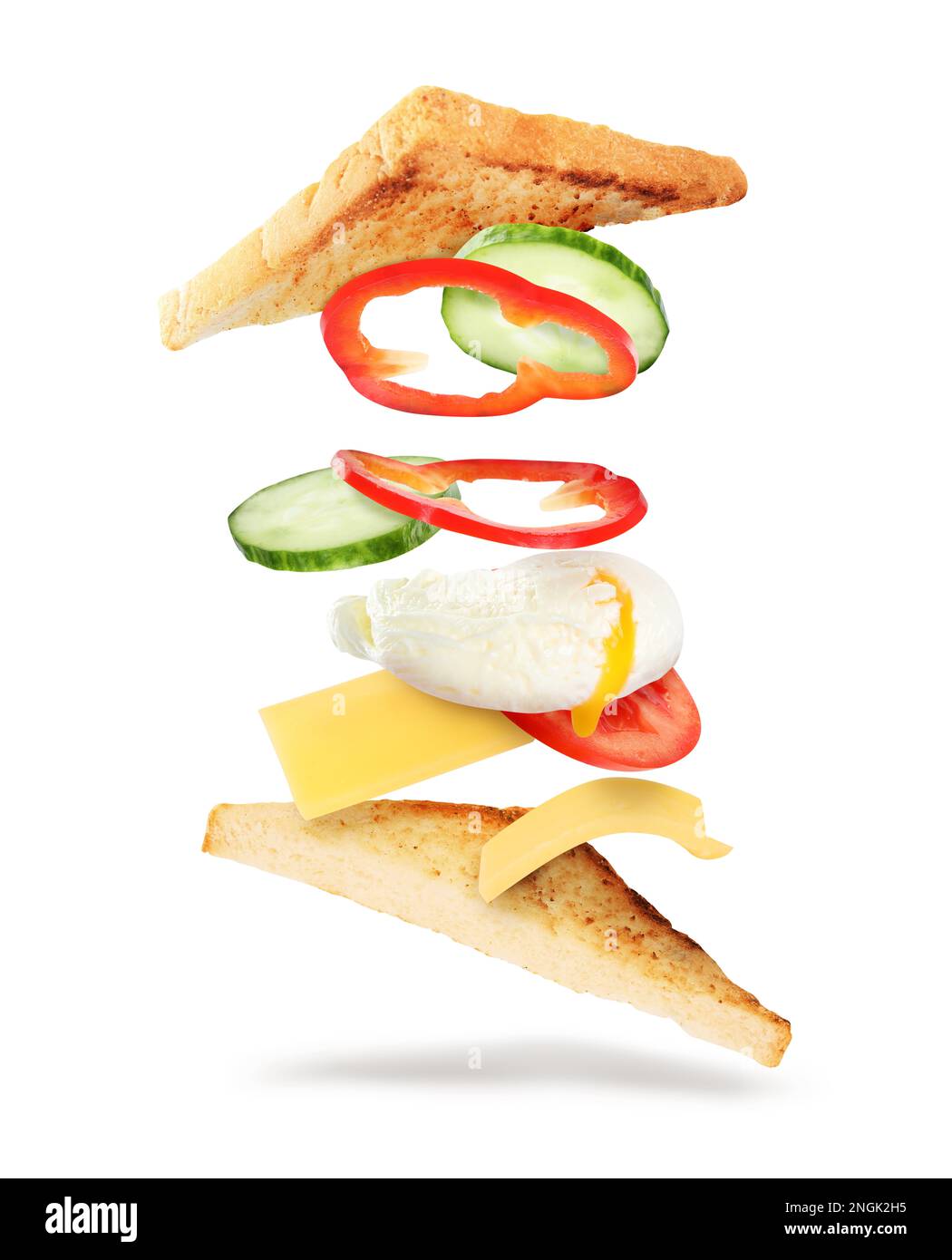 Delicious sandwich with flying ingredients on white background Stock ...
