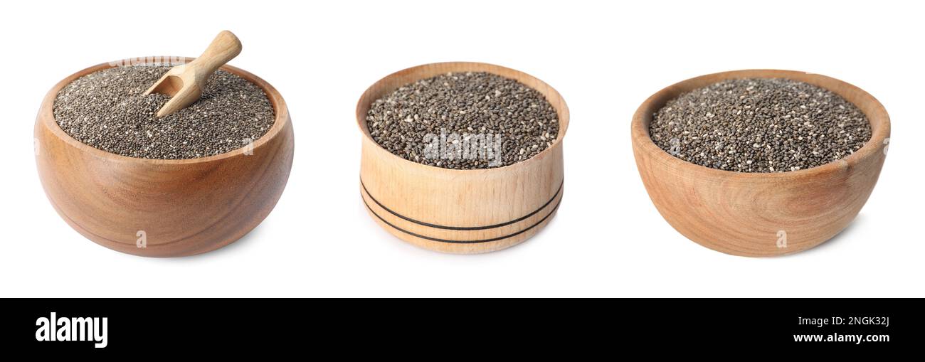 Set with chia seeds on white background. Banner design Stock Photo - Alamy