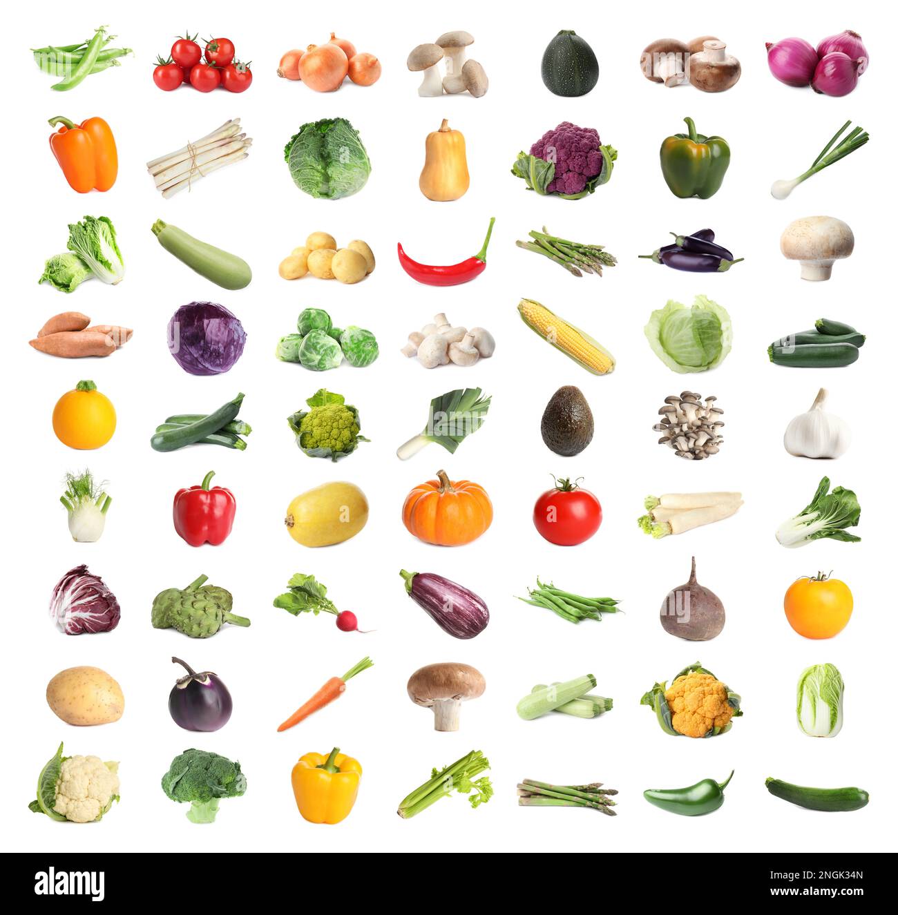 Collection of different fresh vegetables on white background Stock ...