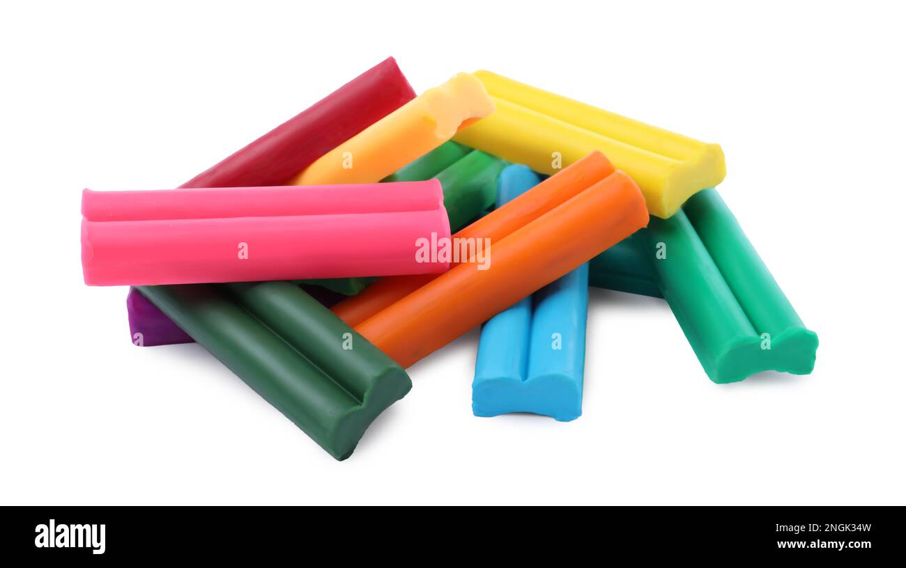 Many different colorful plasticine pieces on white background Stock ...