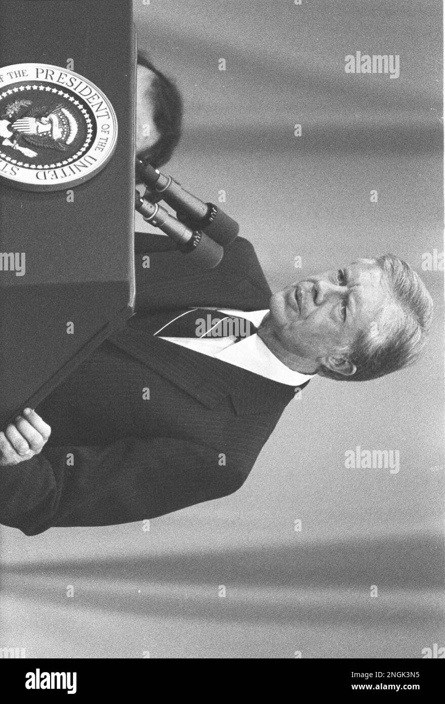 Jimmy Carter is shown in January 1977, speaking after taking the oath ...