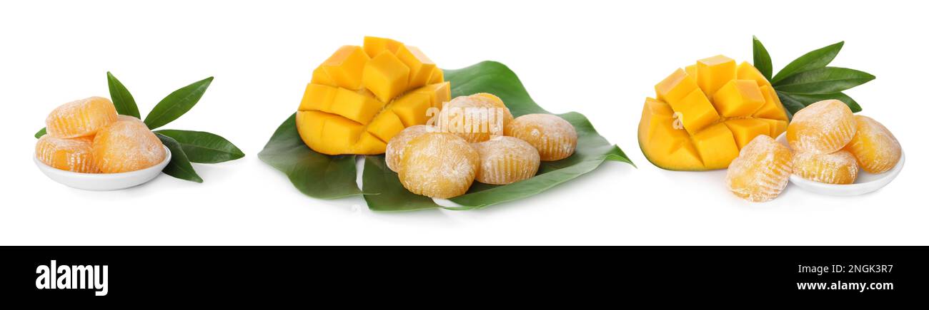 Set with with delicious mochi on white background. Banner design Stock ...