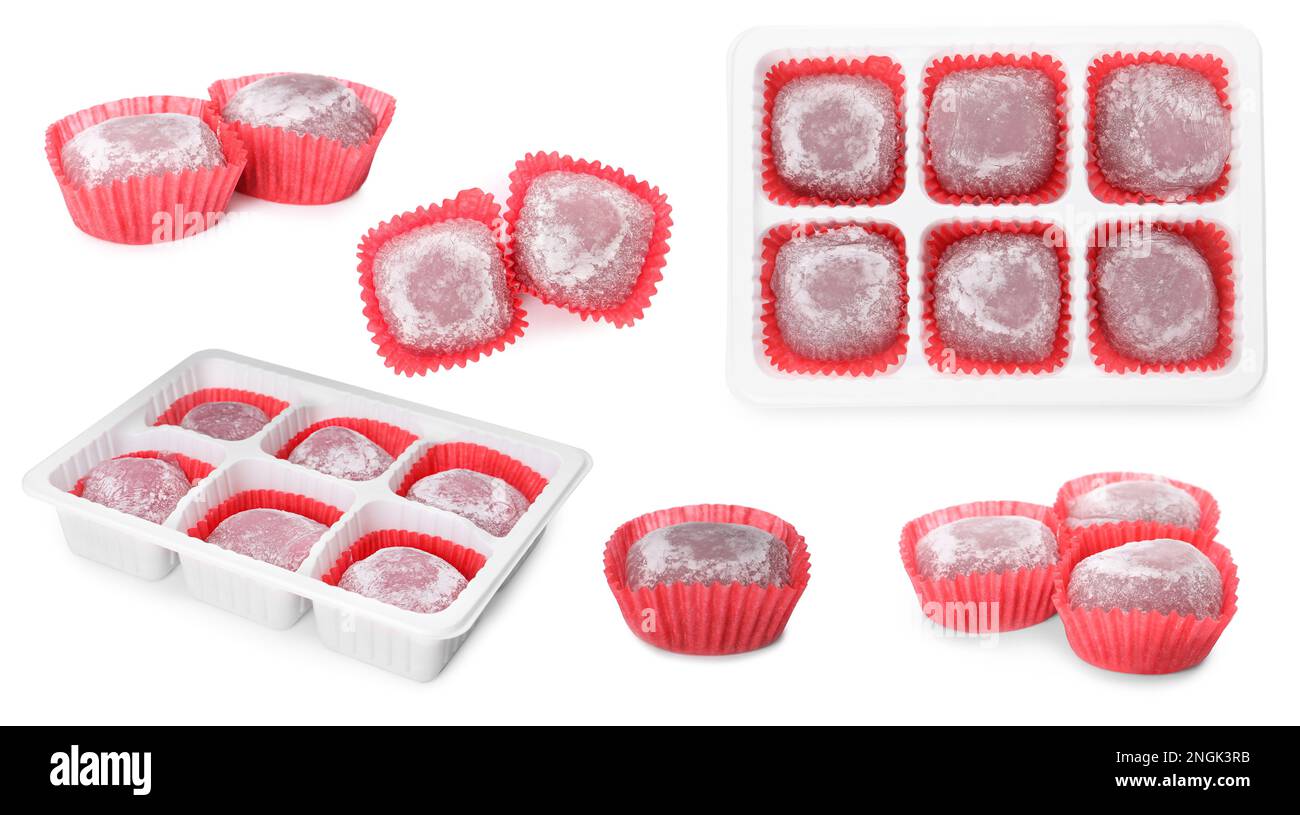 Set with with delicious mochi on white background. Banner design Stock ...