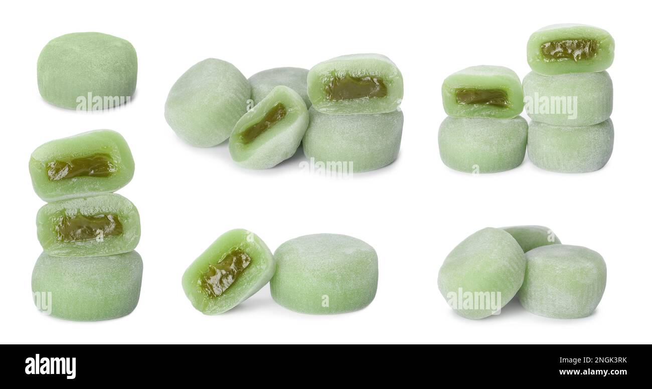 Set with with delicious mochi on white background. Banner design Stock ...