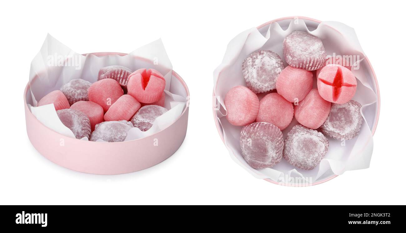 Delicious mochi on white background, collage. Banner design Stock Photo ...