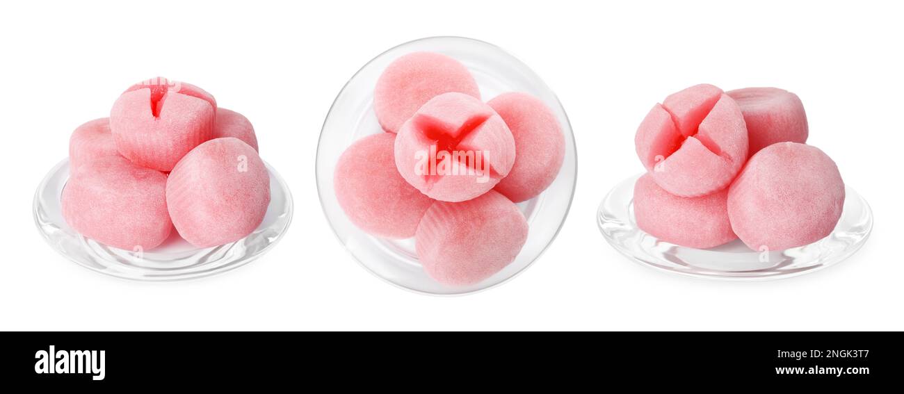 Set with with delicious mochi on white background. Banner design Stock ...