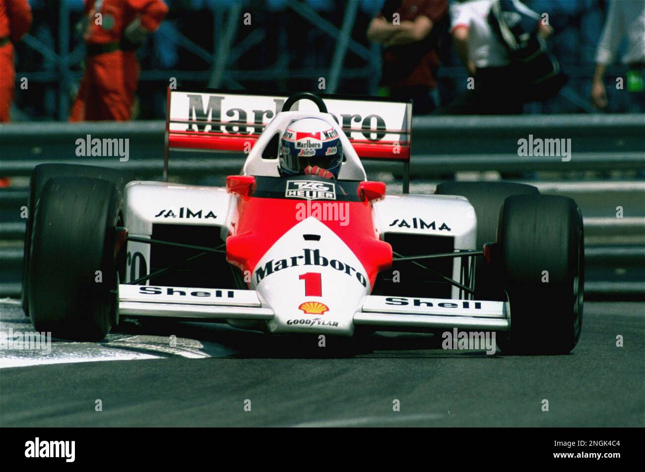 The 1985 World Champion Alain Prost of France drives his McLaren in the ...