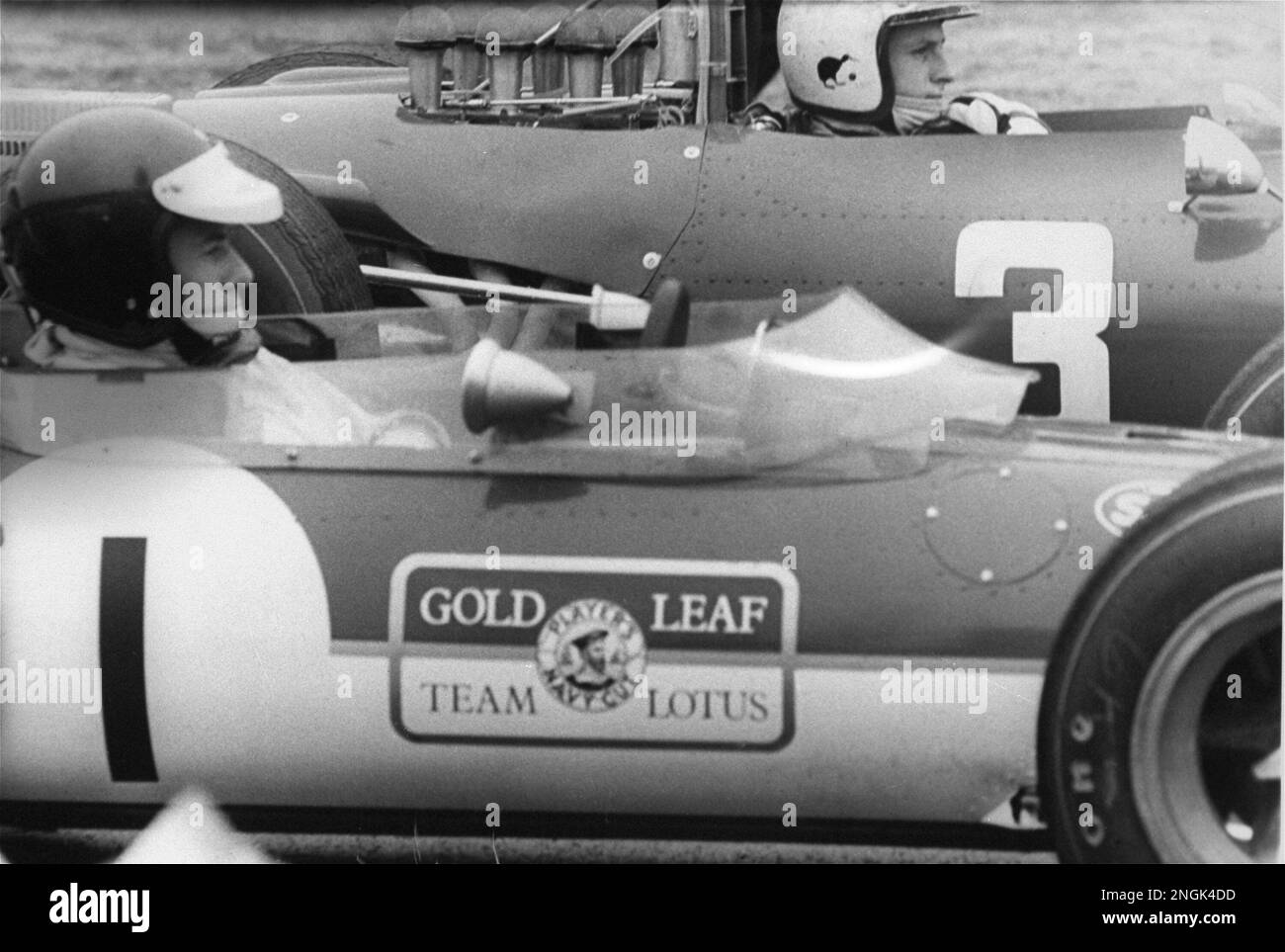 Jim Clark of Scotland, is seen in his Lotus Ford Cosworth seconds ...