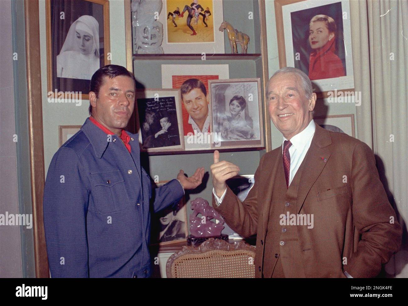 Maurice Chevalier, (retired actor) shown with American comedian Jerry ...