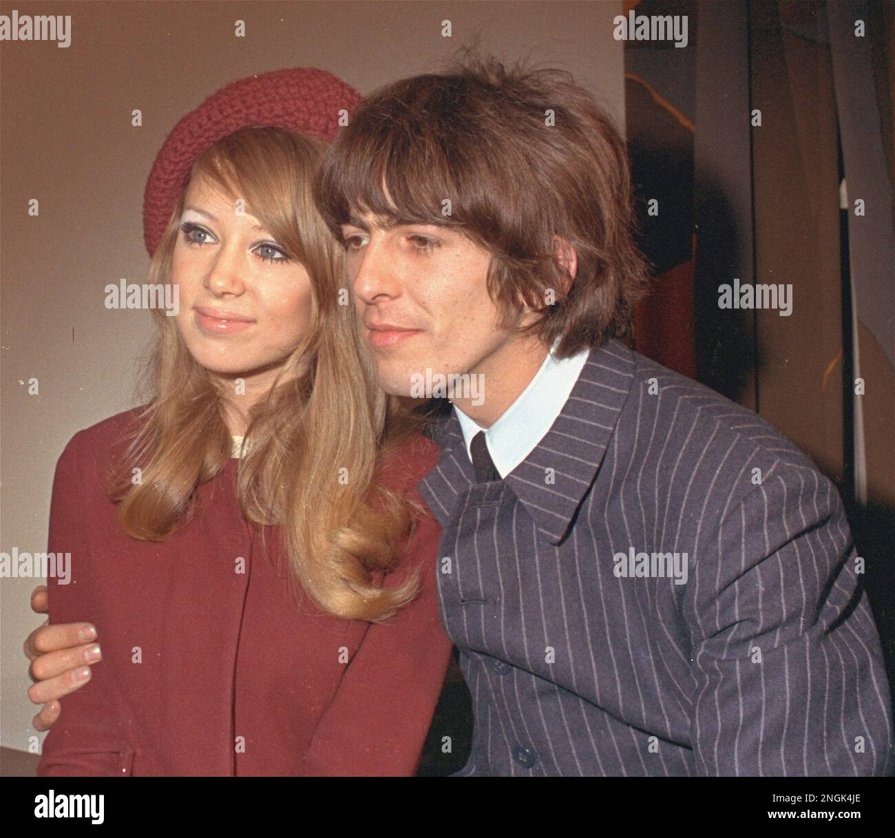 George Harrison of The Beatles is pictured with his wife, Patti Boyd ...