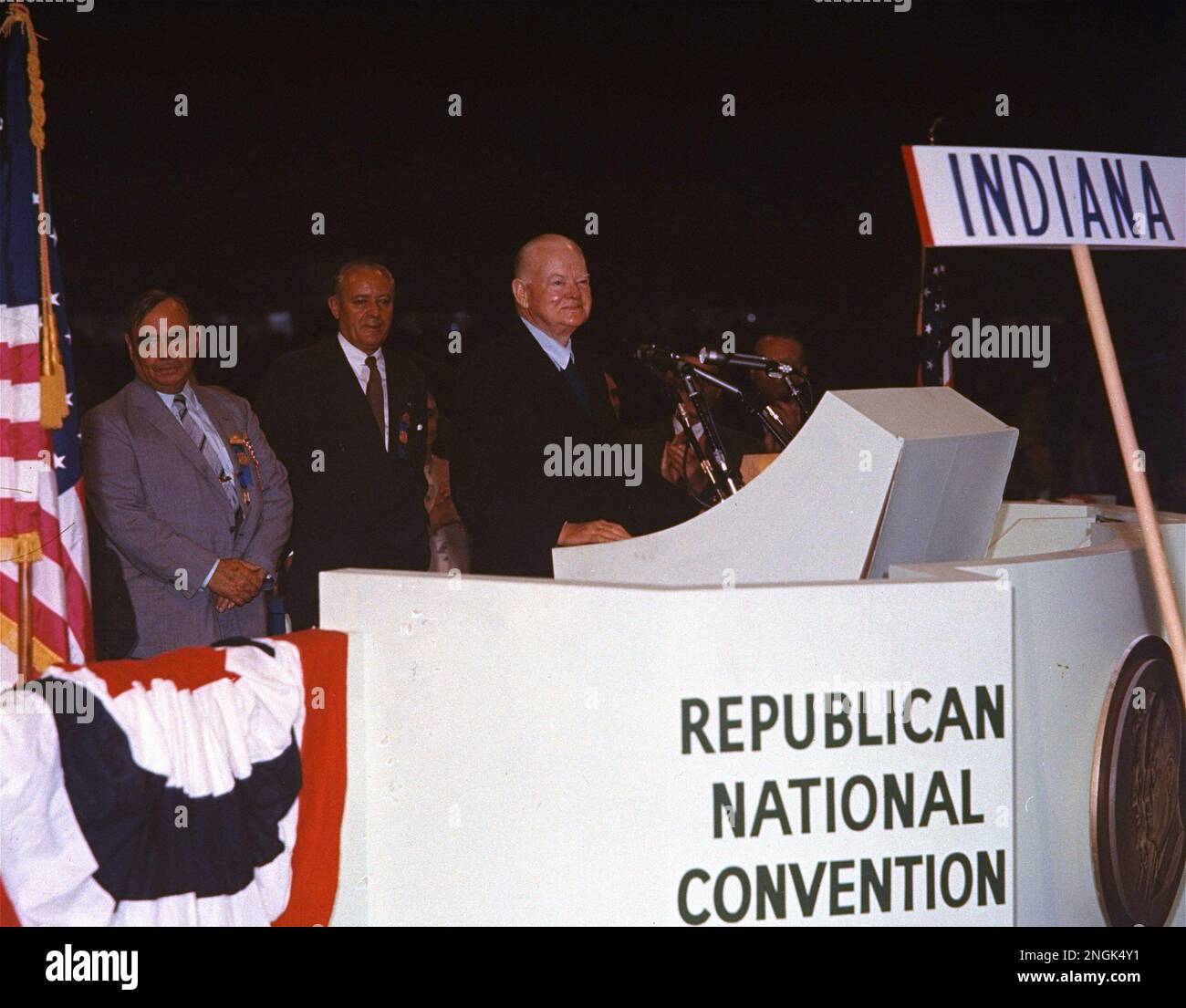 This is an August 1956 photo of Herbert Hoover speaking at the 1956 ...