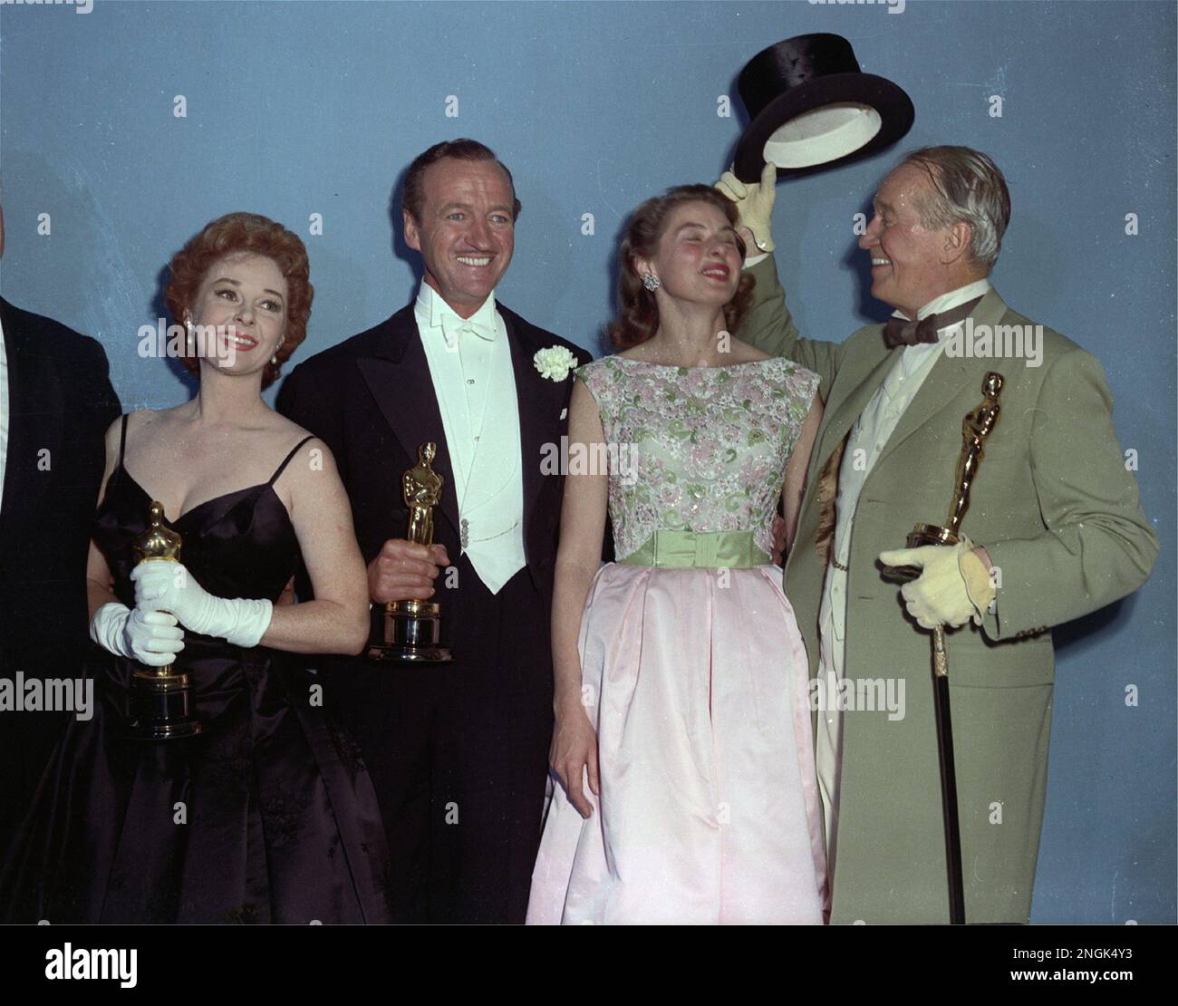This is an April 1959 photo of actors backstage at the Academy Awards ...