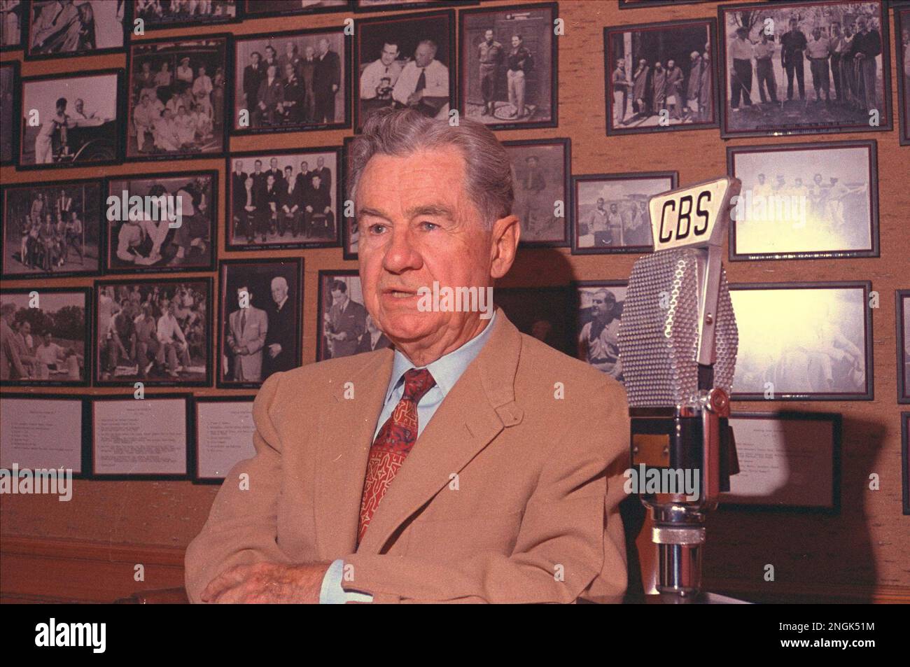 Commentator Lowell Thomas is shown during an interview in a studio in ...