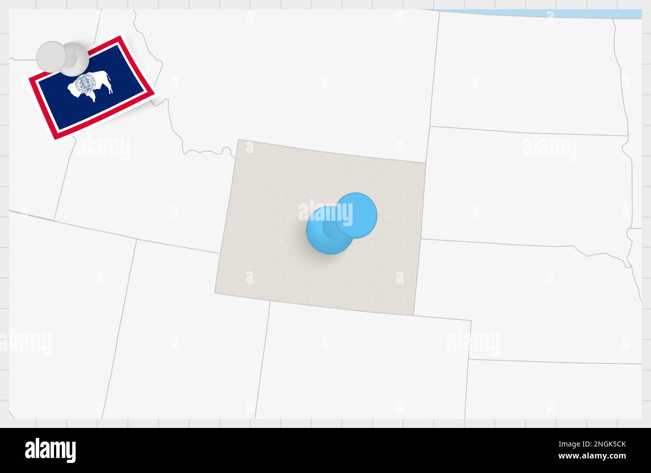 Map of Wyoming with a pinned blue pin. Pinned flag of Wyoming, vector illustration Stock Vector ...