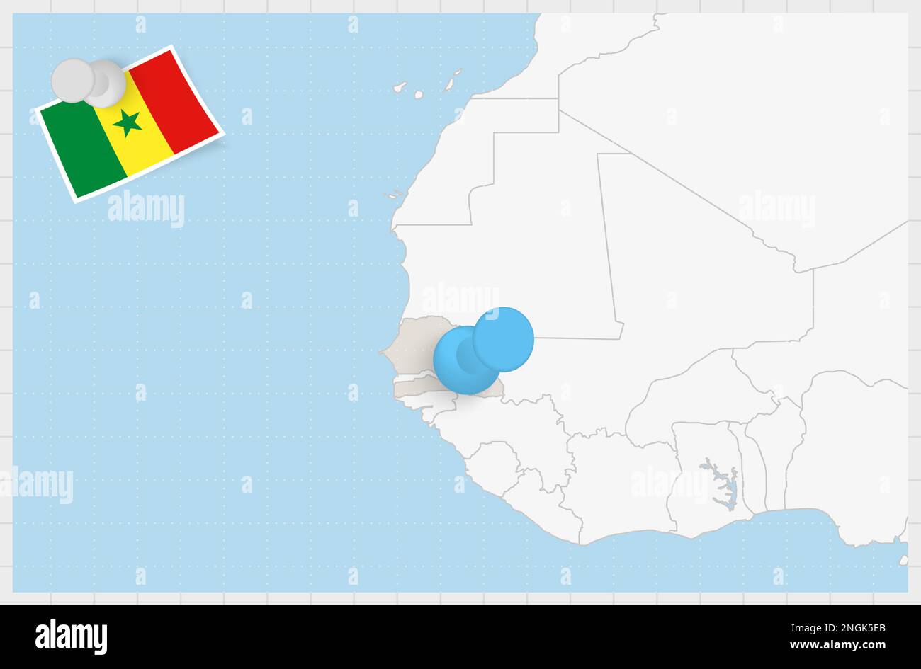 Map of Senegal with a pinned blue pin. Pinned flag of Senegal, vector illustration Stock Vector ...