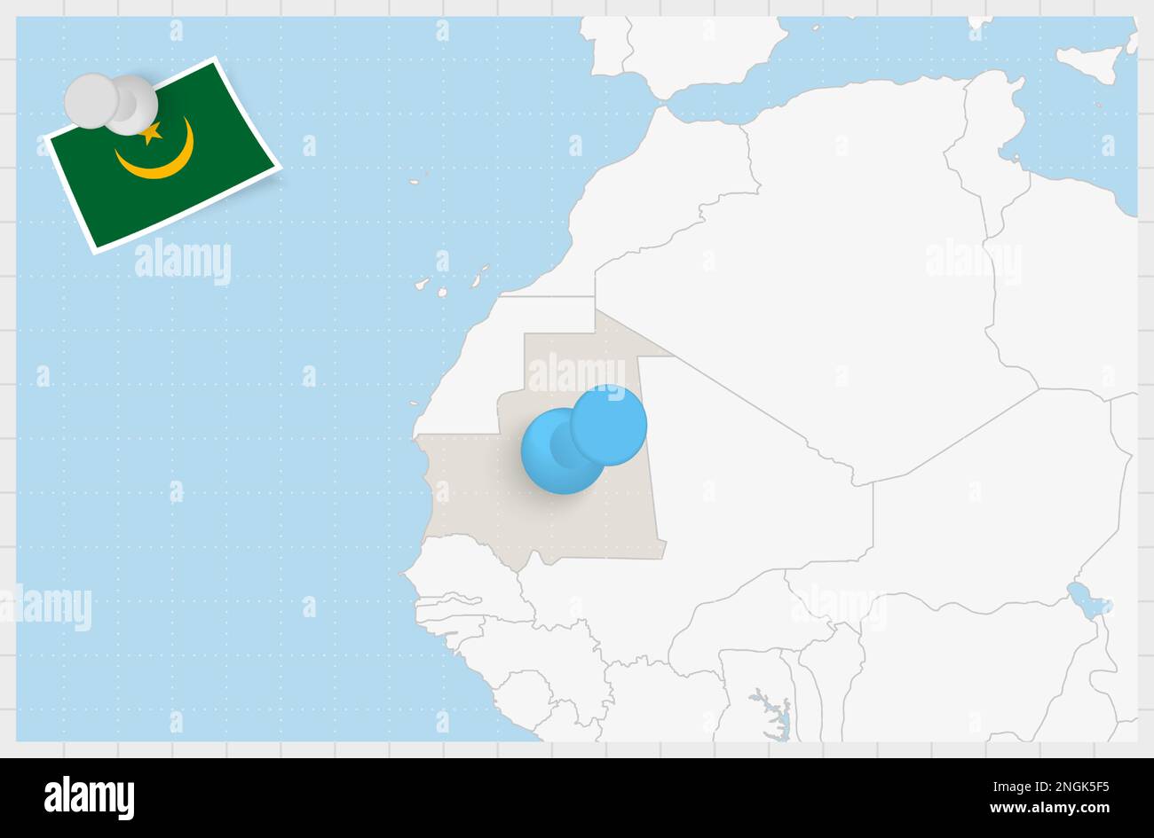 Map Of Mauritania With A Pinned Blue Pin Pinned Flag Of Mauritania