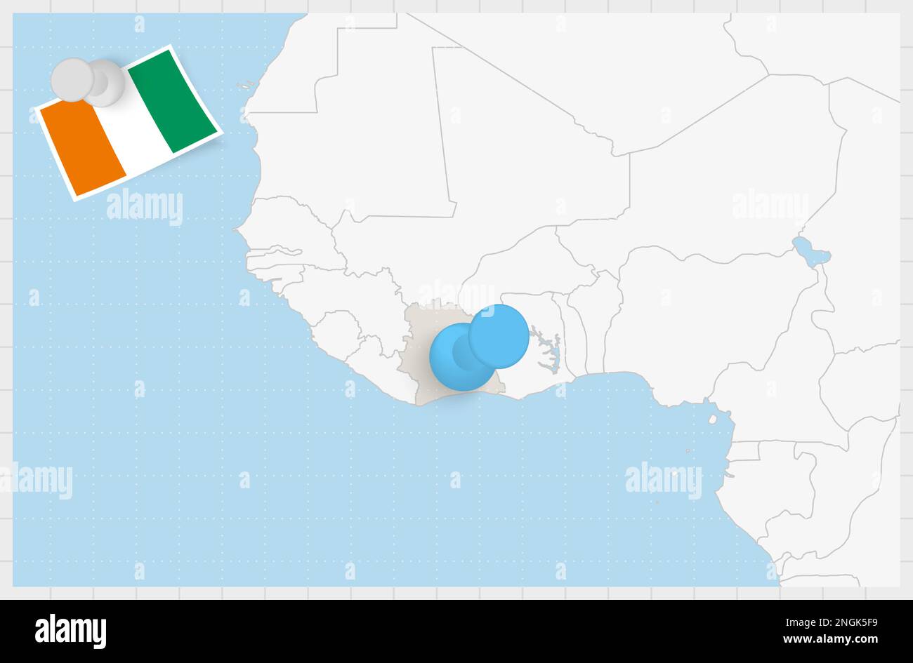 Map of Ivory Coast with a pinned blue pin. Pinned flag of Ivory Coast, vector illustration Stock ...