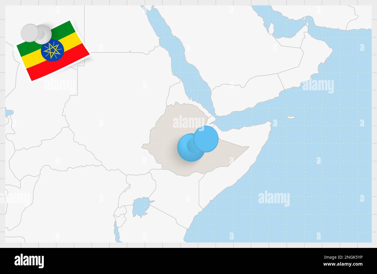 Map of Ethiopia with a pinned blue pin. Pinned flag of Ethiopia, vector ...