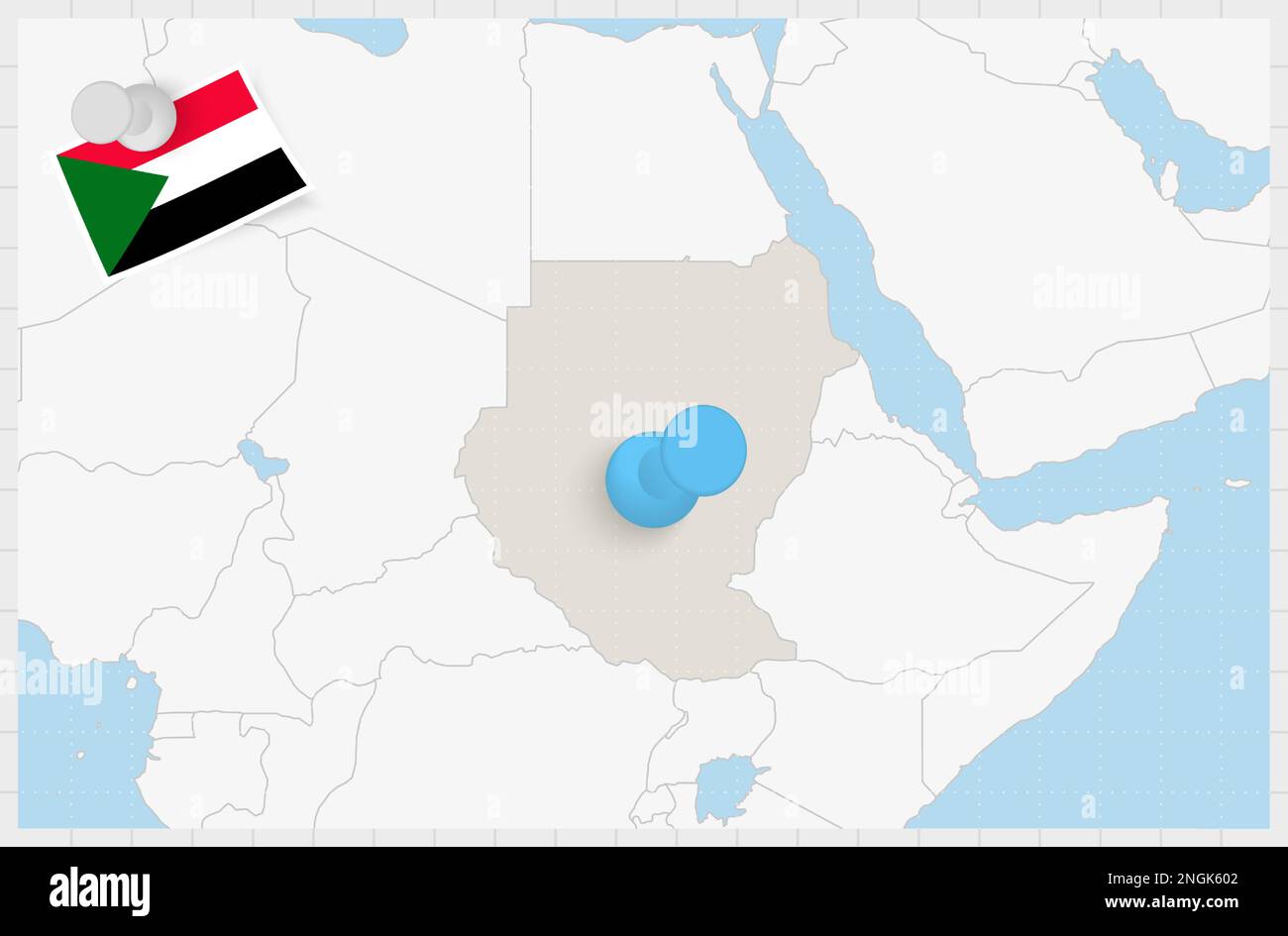 Map of Sudan with a pinned blue pin. Pinned flag of Sudan, vector illustration Stock Vector ...