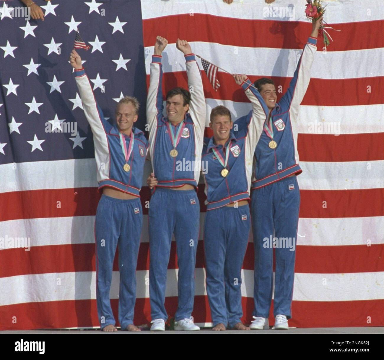 Gold medal-winning members of the U.S. 400-meter freestyle team ...