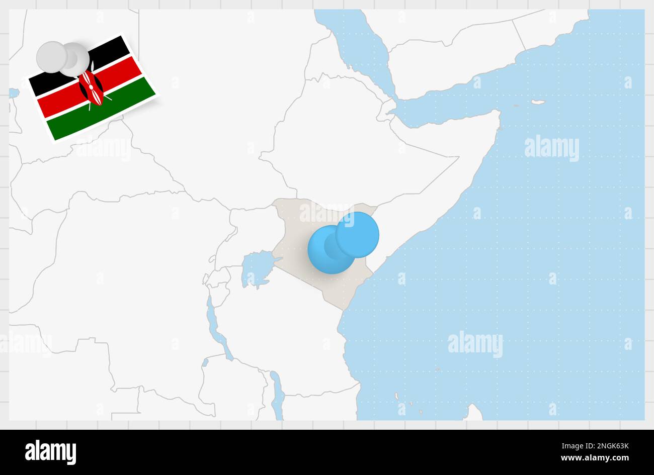 Map of Kenya with a pinned blue pin. Pinned flag of Kenya, vector ...