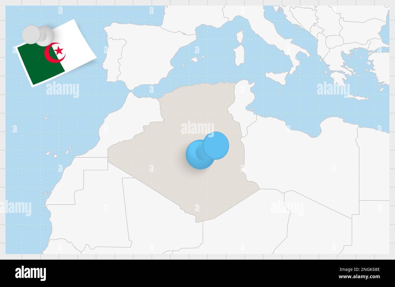 Map of Algeria with a pinned blue pin. Pinned flag of Algeria, vector illustration Stock Vector ...