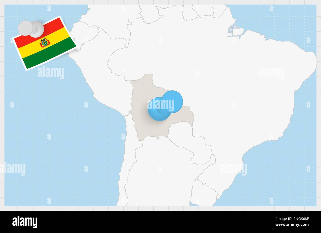 Map of Bolivia with a pinned blue pin. Pinned flag of Bolivia, vector illustration Stock Vector ...