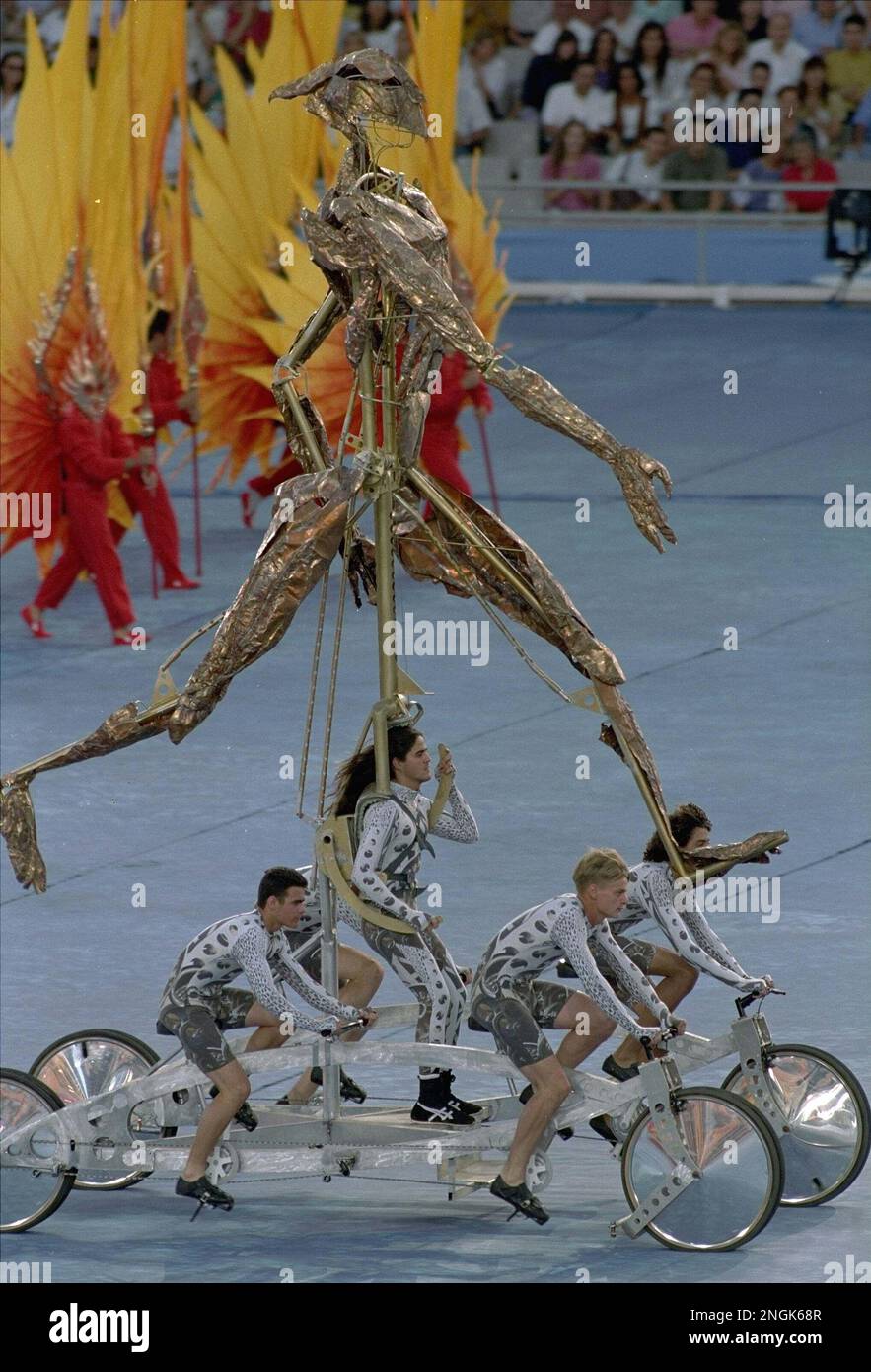 A giant mechanical Hercules is wheeled out for rehearsal of the opening ...