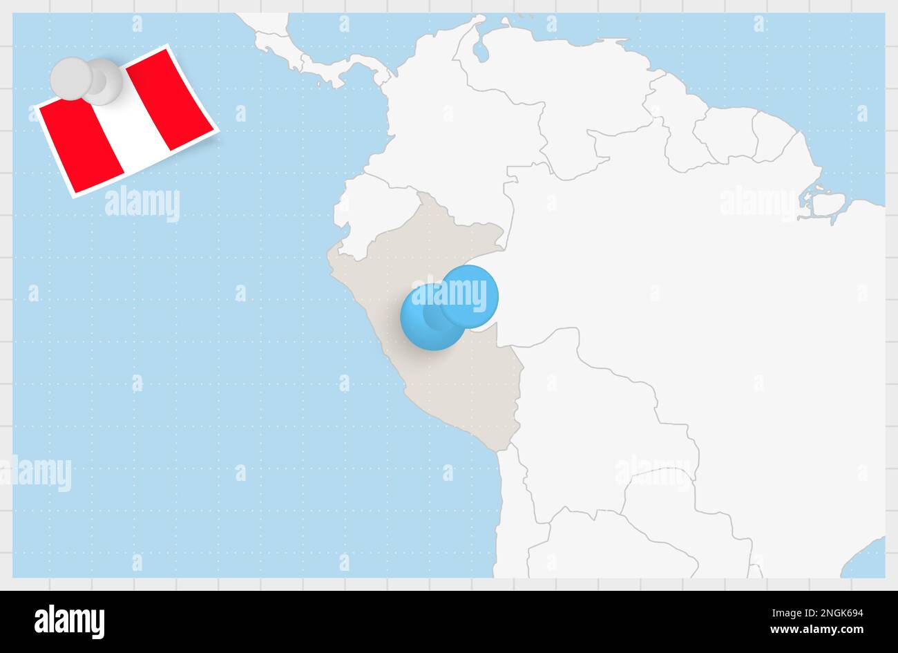 Map of Peru with a pinned blue pin. Pinned flag of Peru, vector ...
