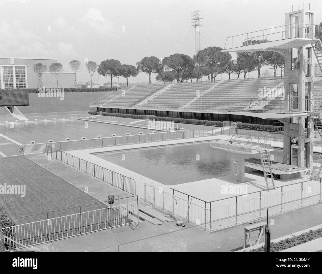 General view of Rome's Olympic diving and swimming pools, with a big ...