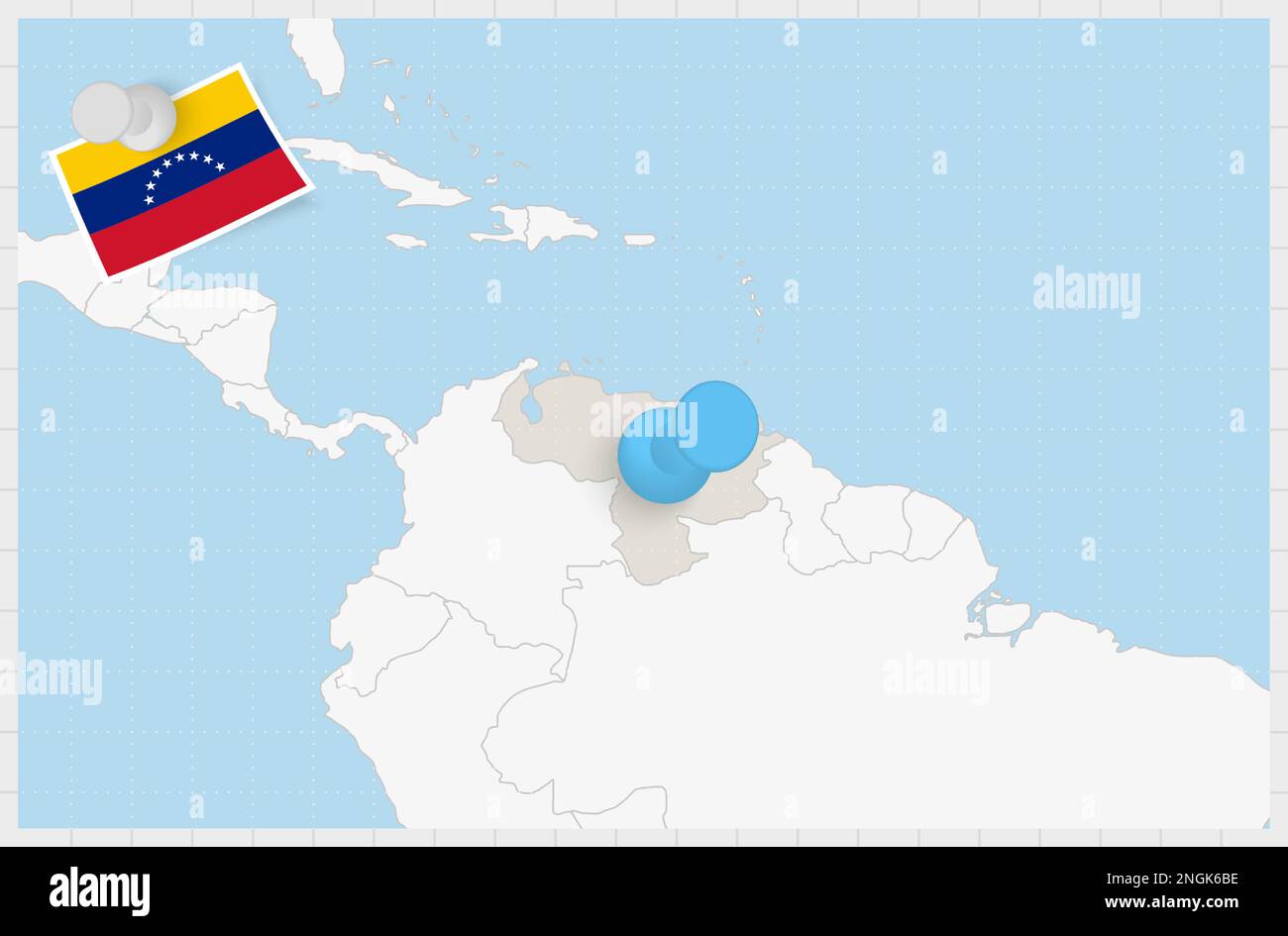 Map of Venezuela with a pinned blue pin. Pinned flag of Venezuela ...