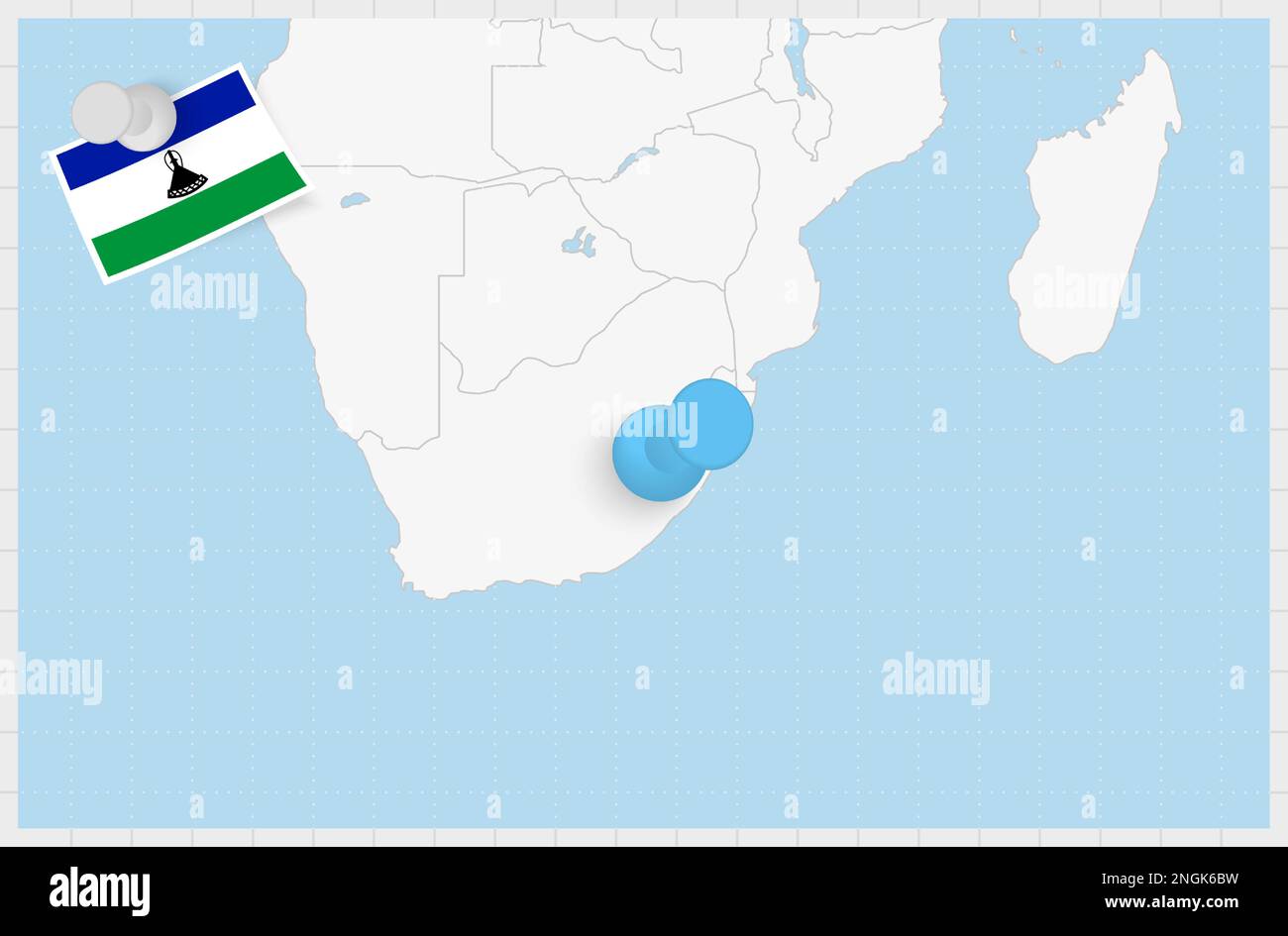 Map of Lesotho with a pinned blue pin. Pinned flag of Lesotho, vector illustration Stock Vector ...